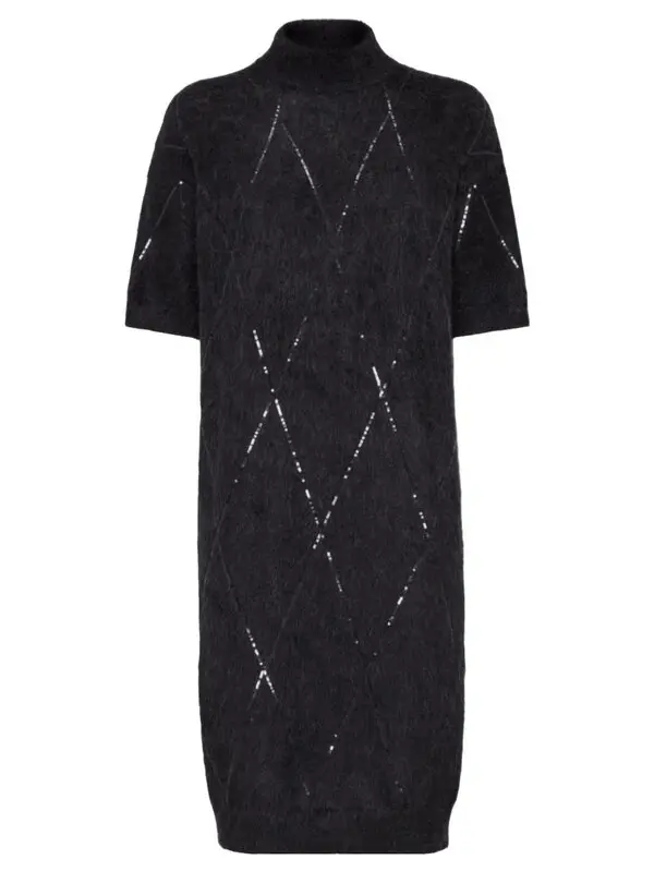 Brunello Cucinelli Sequin Embellished Roll-neck Midi Dress - Dark Gray