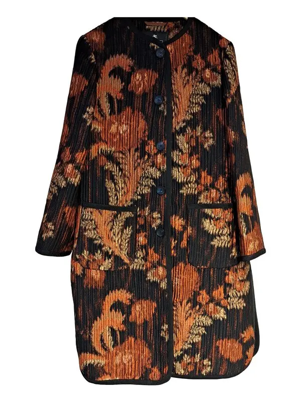 Etro Abstract Jacquard Long Sleeve Coat - Black
