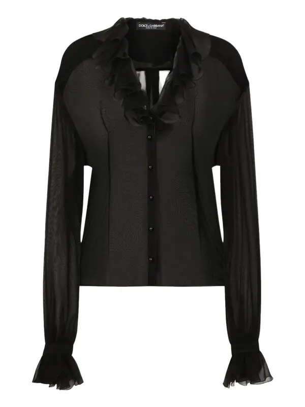 Dolce & Gabbana Sheer Ruffle Collar Blouse - Black