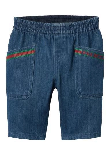 Gucci Baby Denim Pants With Web Embroidery - Blue