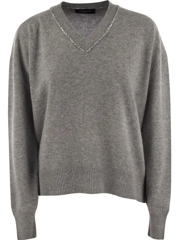 Fabiana Filippi V-neck Sequined Knit Jumper - Gray