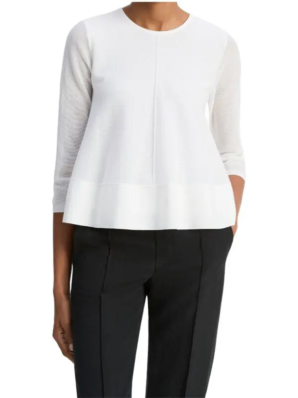 Vince Ribbed Cotton Blend Top With Three-quarter Sleeves - White