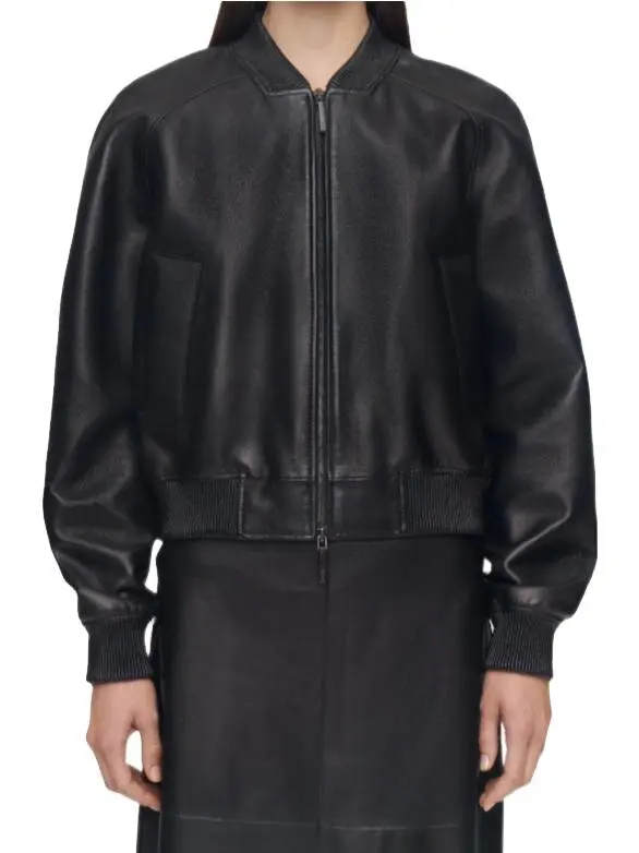 JOSEPH Quinn Soft Nappa Leather Bomber Jacket - Black