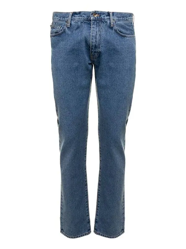 Off-White Logo Print Straight Leg Jeans - Blue