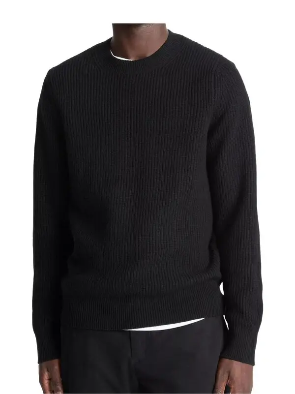Vince Crew Neck Sweater With Rib Knit Trim - Black