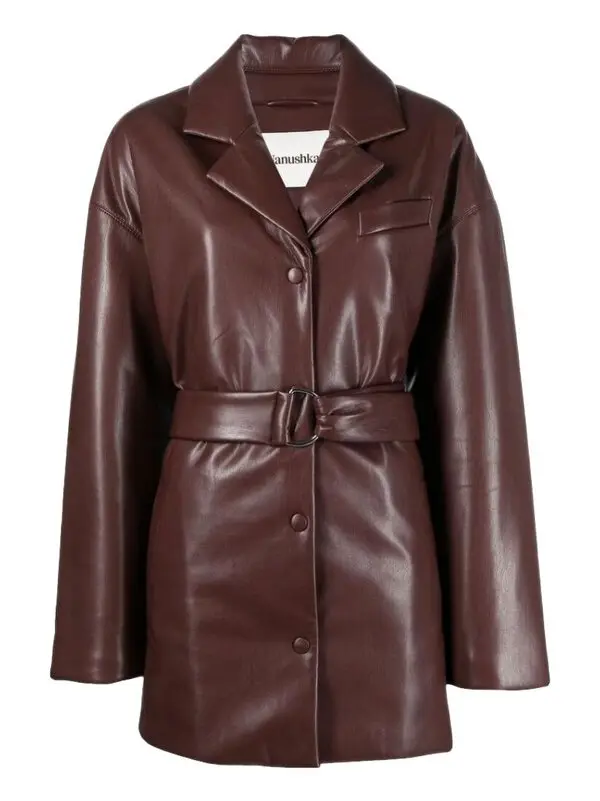 Nanushka Belted Faux-leather Blazer - Red