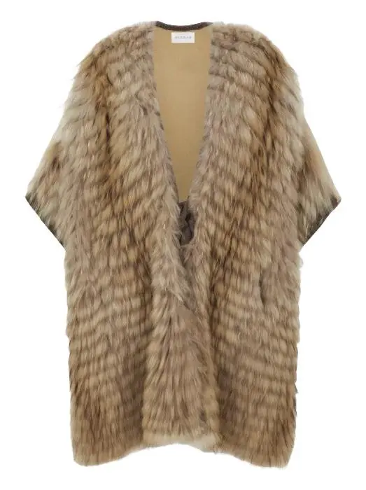 P.a.r.o.s.h Fur-trimmed Patchwork Cape Jacket - Brown