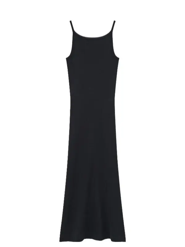 JOSEPH Ribbed Maxi Dress With Square Neckline And Slit - Black
