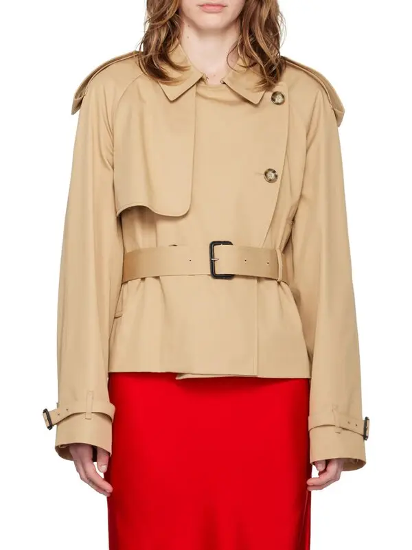 Stella McCartney Cropped Double-breasted Belted Windbreaker - Fawn