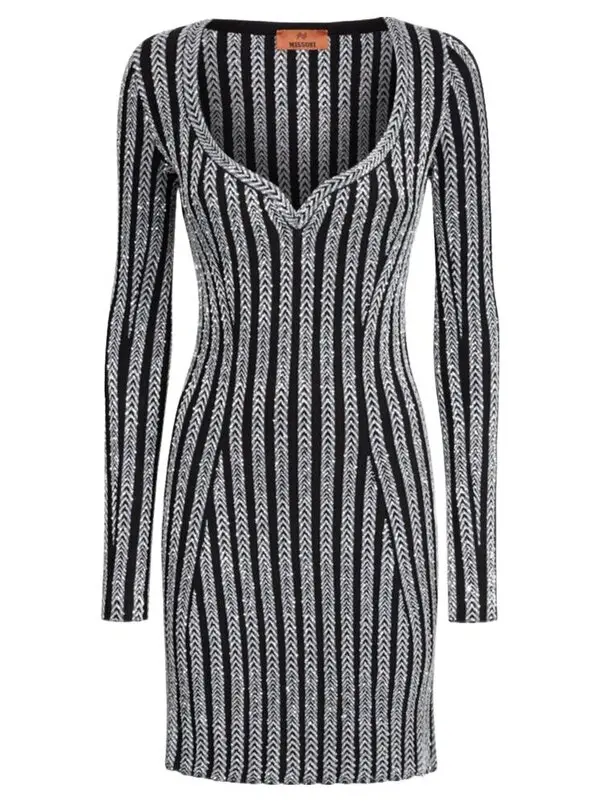 Missoni V-neck Sequin Embellished Mini Dress With Long Sleeves - Multi-color