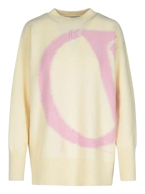 Off-White Ribbed Crewneck Long-sleeved Jumper With Embroidered Logo - Nude