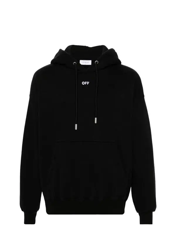 Off-White Logo Embroidered Drawstring Hoodie - Black