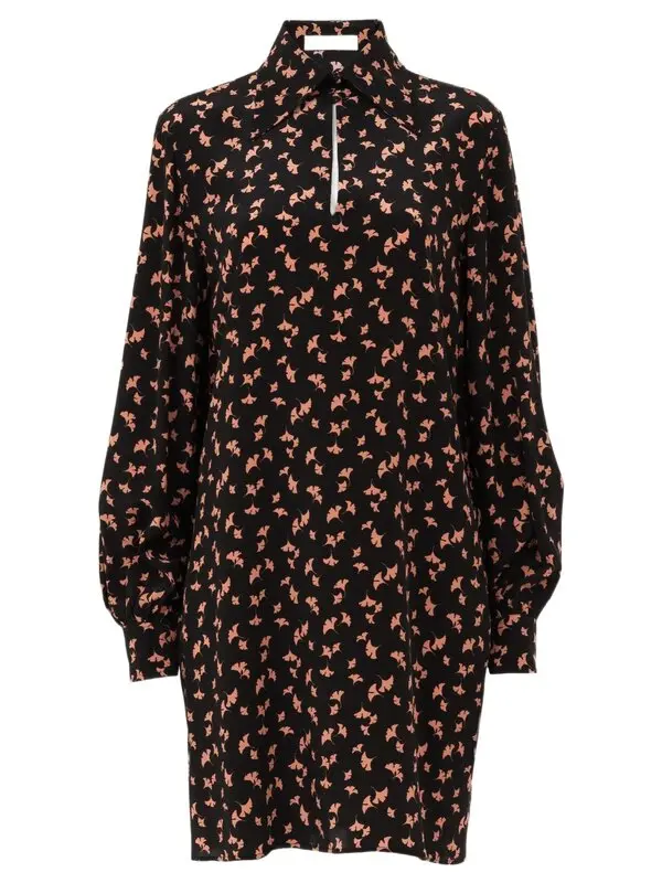 Chloé Long-sleeved Mini Dress With Ginkgo Print - Black