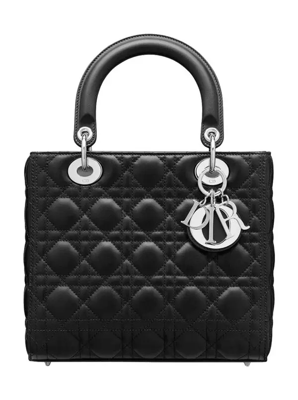 Dior Lady Medium Rattan Check Shoulder Bag - Black