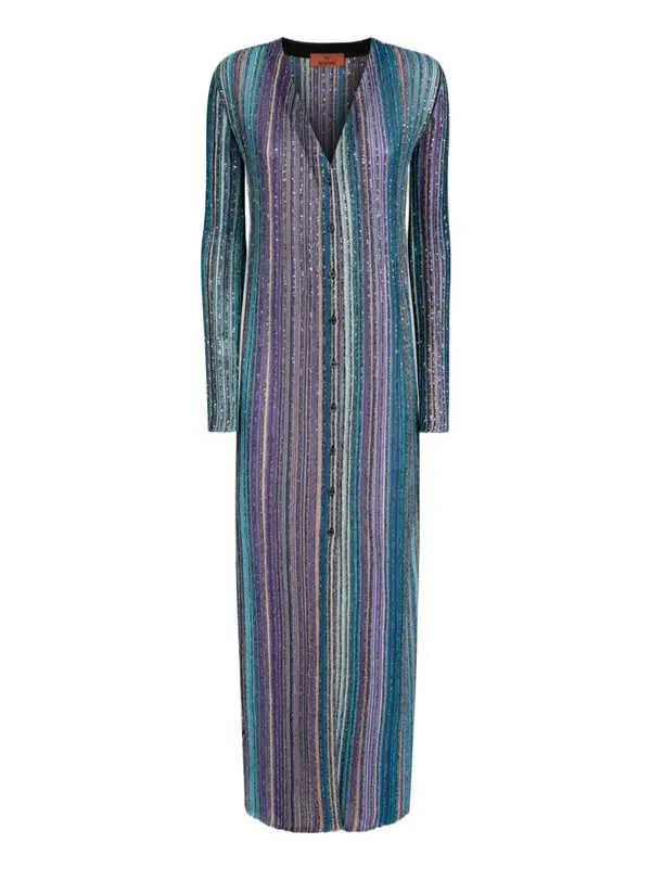Missoni Sequinned Pleated Knit Long Cardigan - Blue
