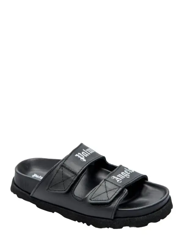 Palm Angels Logo-print Leather Slides - Black