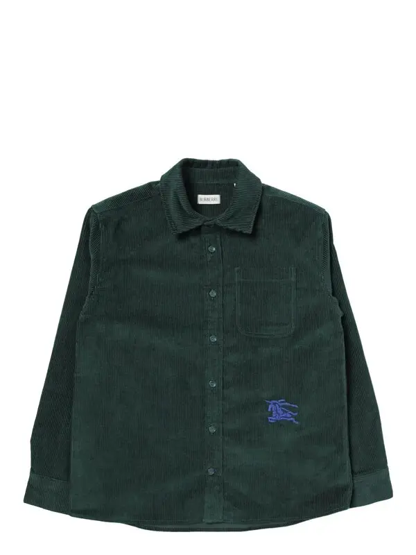 Burberry Corduroy Shirt With Equestrian Knight Embroidery - Dark Moss