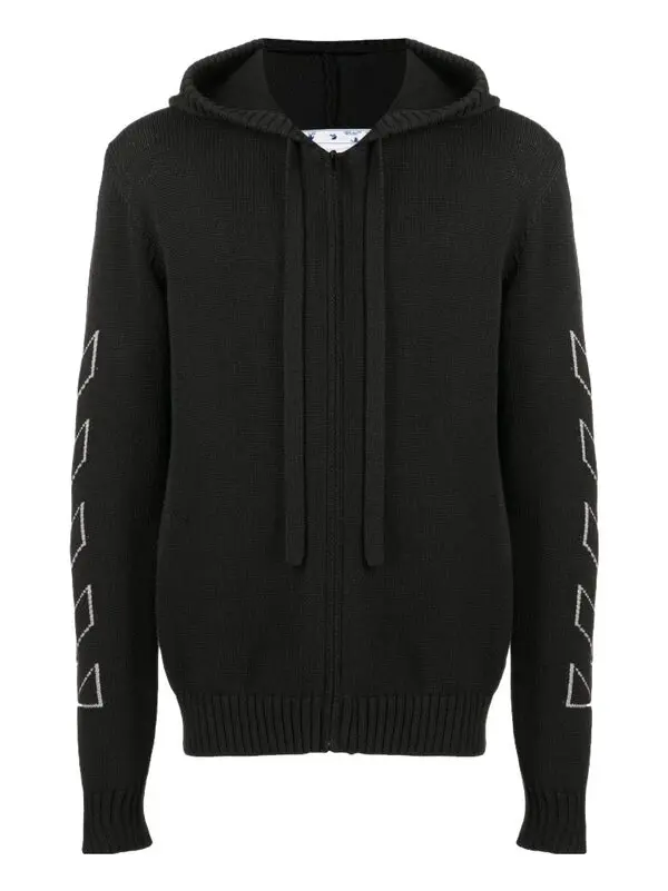 Off-White Hooded Zip-up Sweater - Black