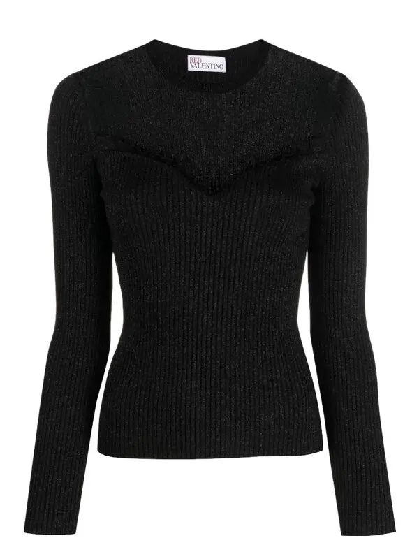 Red Valentino Mesh Tulle Sweater With Dot Mesh Detail - Black