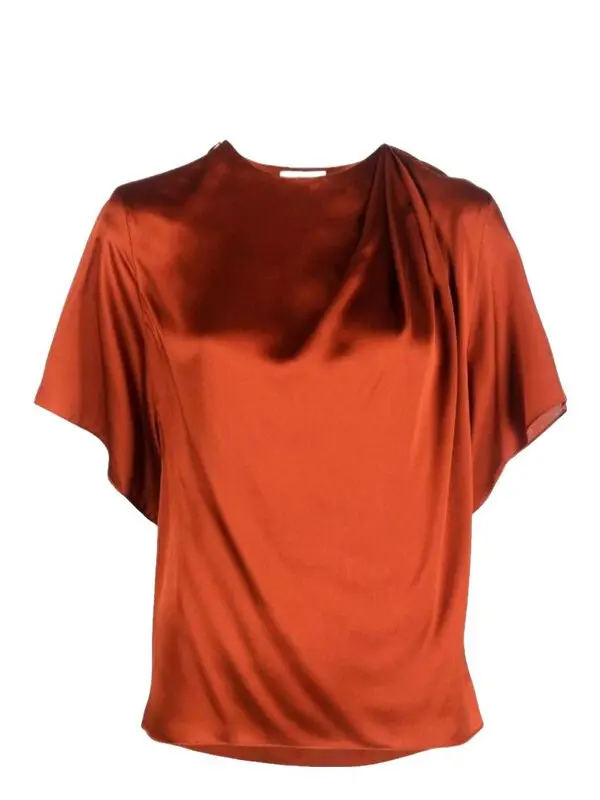 Vince Asymmetrical Draped Silk Top - Red