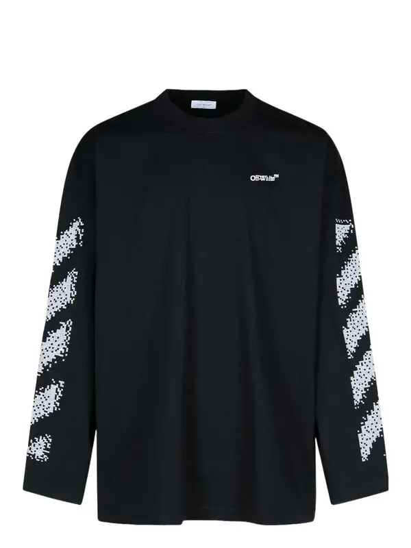 Off-White Pixel Diagonal Logo Embroidered T-shirt - Black