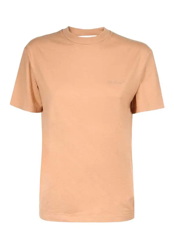 Off-White Round Neck Short Sleeve T-shirt With Logo And Pattern - Pink