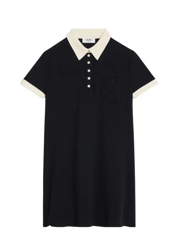 Celine Mini Polo Dress In Viscose Sabl - Black