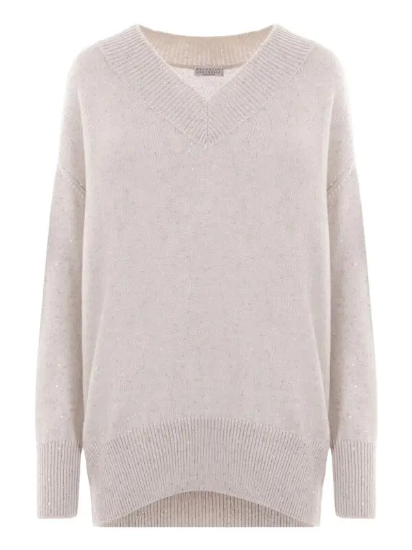 Brunello Cucinelli V-neck Long-sleeved Sweater - White