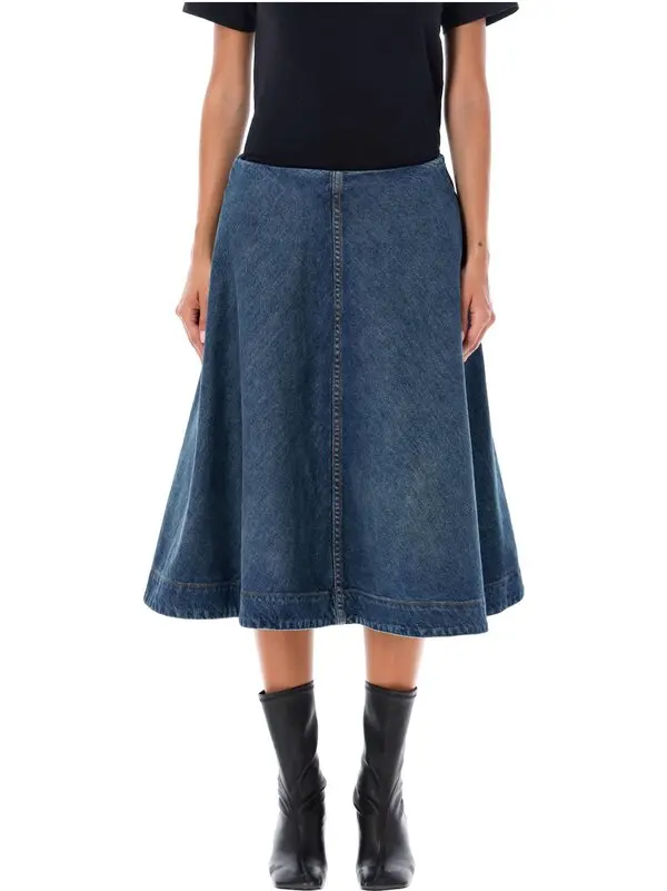 Khaite Flared Denim Midi Skirt - Blue