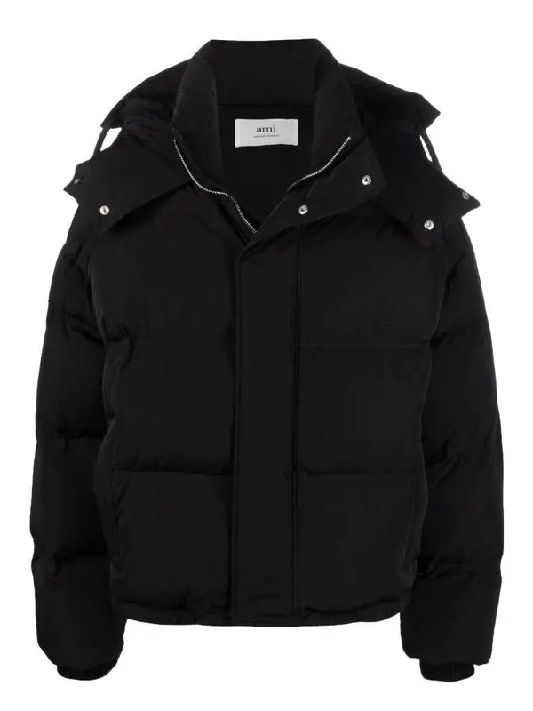 AMI Paris De Coeur Padded Hooded Down Jacket - Black