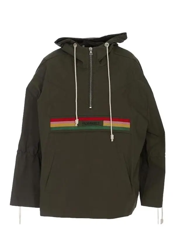 Palm Angels Striped Hooded Jacket - Black