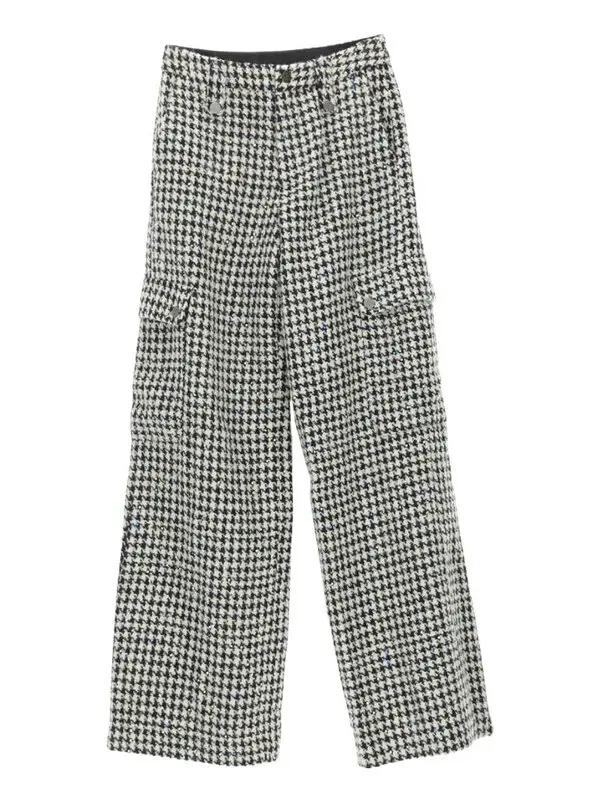 ROTATE BY BIRGER CHRISTENSEN Houndstooth Wide-leg Cargo Pants - Gray