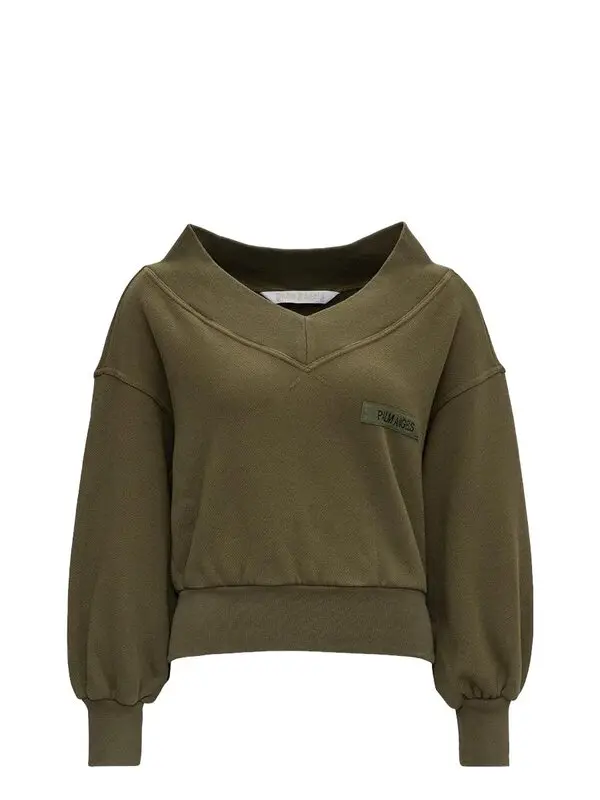 Palm Angels Off-shoulder Logo Sweatshirt - Green