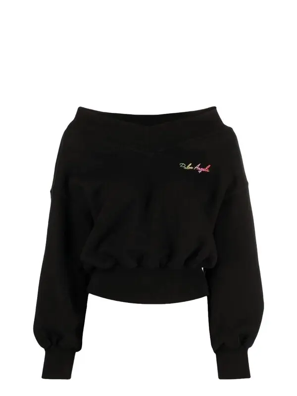 Palm Angels Off-shoulder Logo Sweatshirt - Black