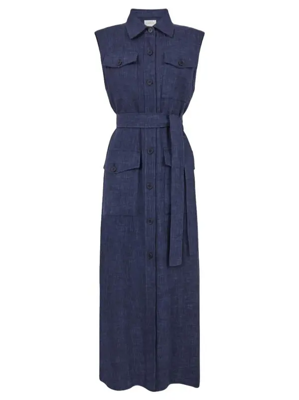 P.a.r.o.s.h Sleeveless Collared Belted Maxi Dress - Blue