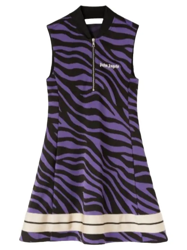 Palm Angels Zebra Print Zip-up Mini Dress - Black