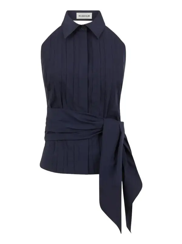 P.a.r.o.s.h Sleeveless Pleated Halter Top With Classic Collar - Black