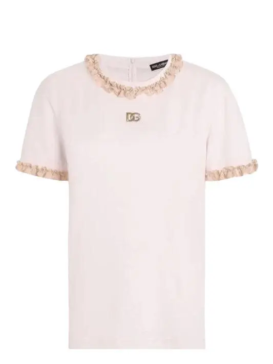 Dolce & Gabbana Logo Embroidered Ruffle T-shirt - Pink