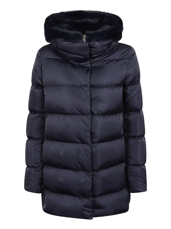 Herno Hooded Quilted Down Coat With Fur Trim - New Blu