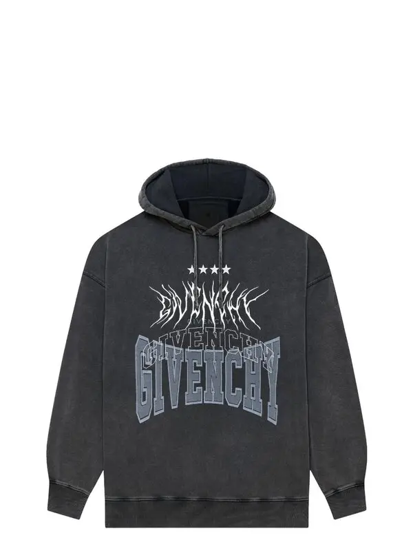 Givenchy Logo Embroidered Drawstring Hoodie - Grey