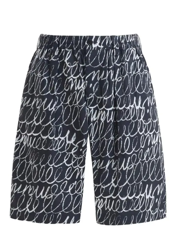 Marni Scribble Motif Poplin Drawstring Shorts - Black