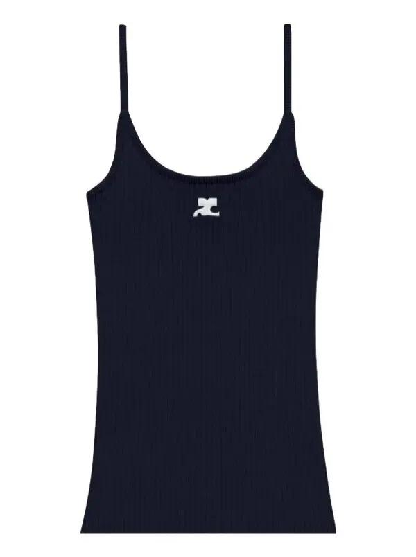 COURREGES Ribbed Logo Camisole - Navy Blue