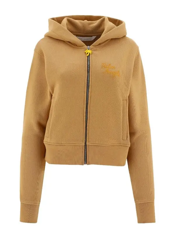 Palm Angels Embroidered Logo Zip-up Hoodie - Brown