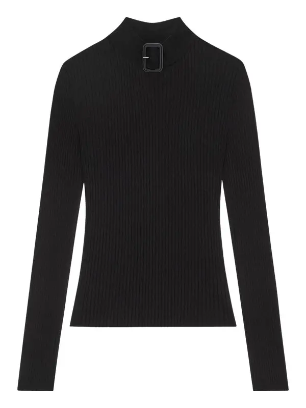 COURREGES Rib Knit Sweater With Buckle Detail - Black