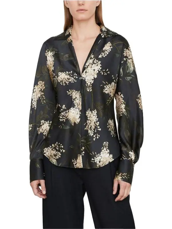 Vince Floral-print Silk Shirt - Black