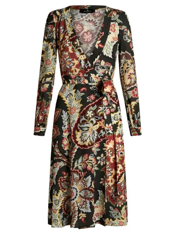 Etro Paisley Print V-neck Long Sleeve Midi Dress - Multicolor