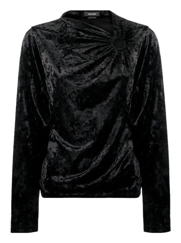 Isabel Marant Étoile Velvet Crushed Long Sleeve Top - Black
