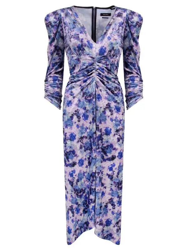 Isabel Marant Étoile Floral-print Ruched V-neck Dress - Purple