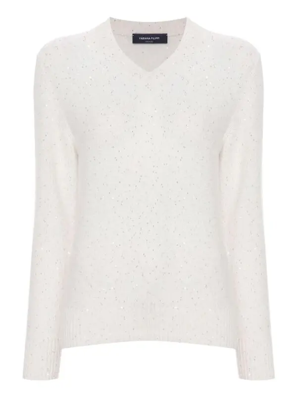 Fabiana Filippi Sequin Embellished V-neck Jumper - White