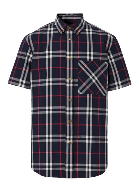 Burberry Lapel Short-sleeved Shirt - Navy